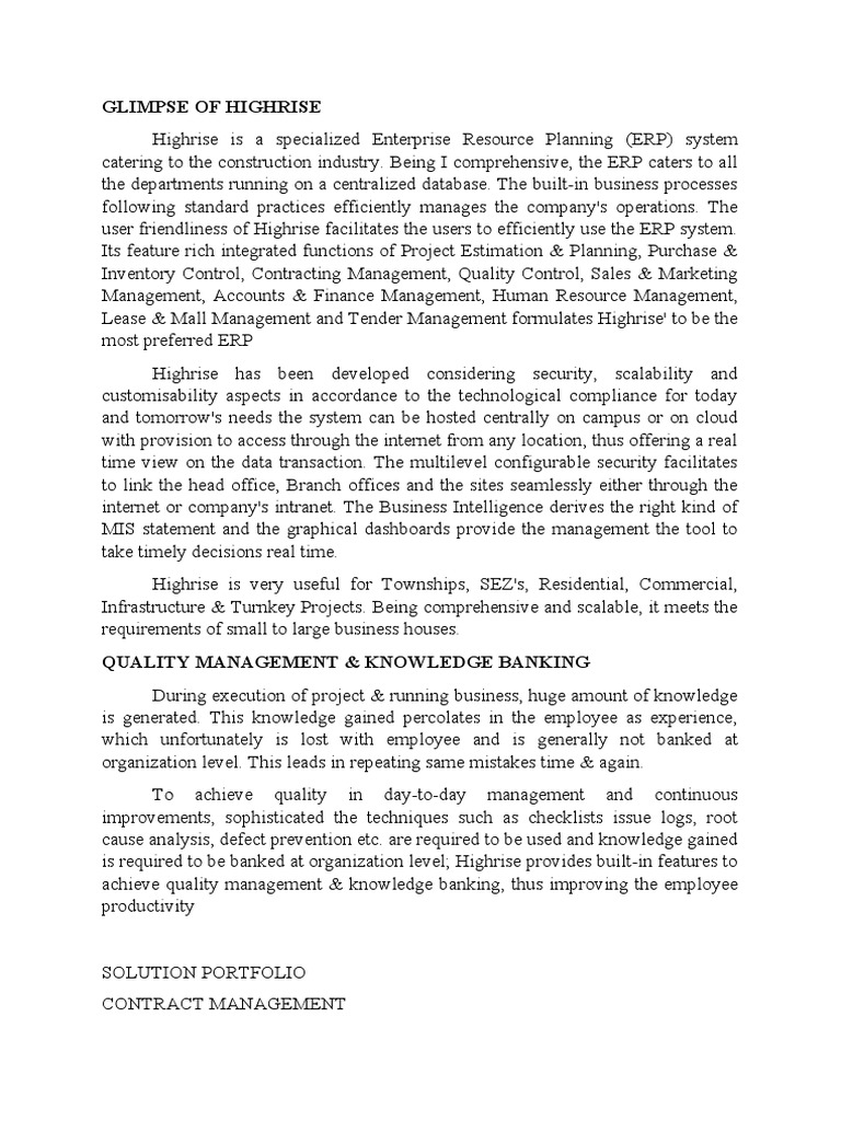 Highrise ERP for Construction Industry Management | PDF | Enterprise ...