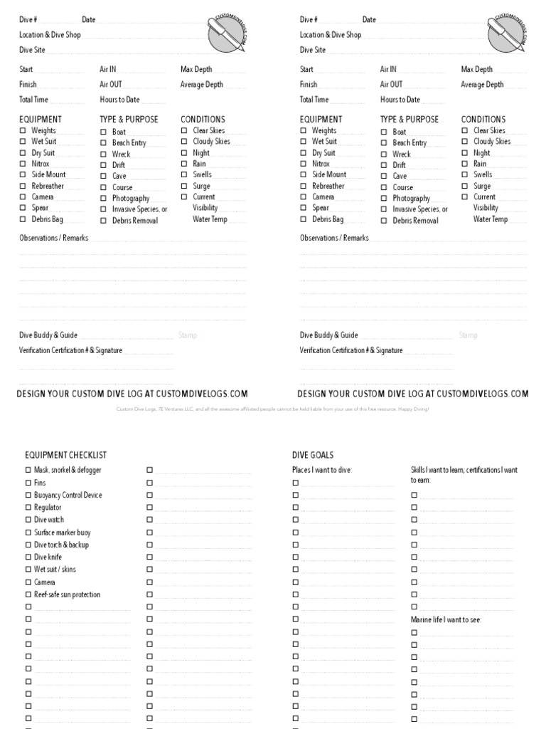 Custom Dive LogBOOK | PDF | Scuba Diving | Equipment