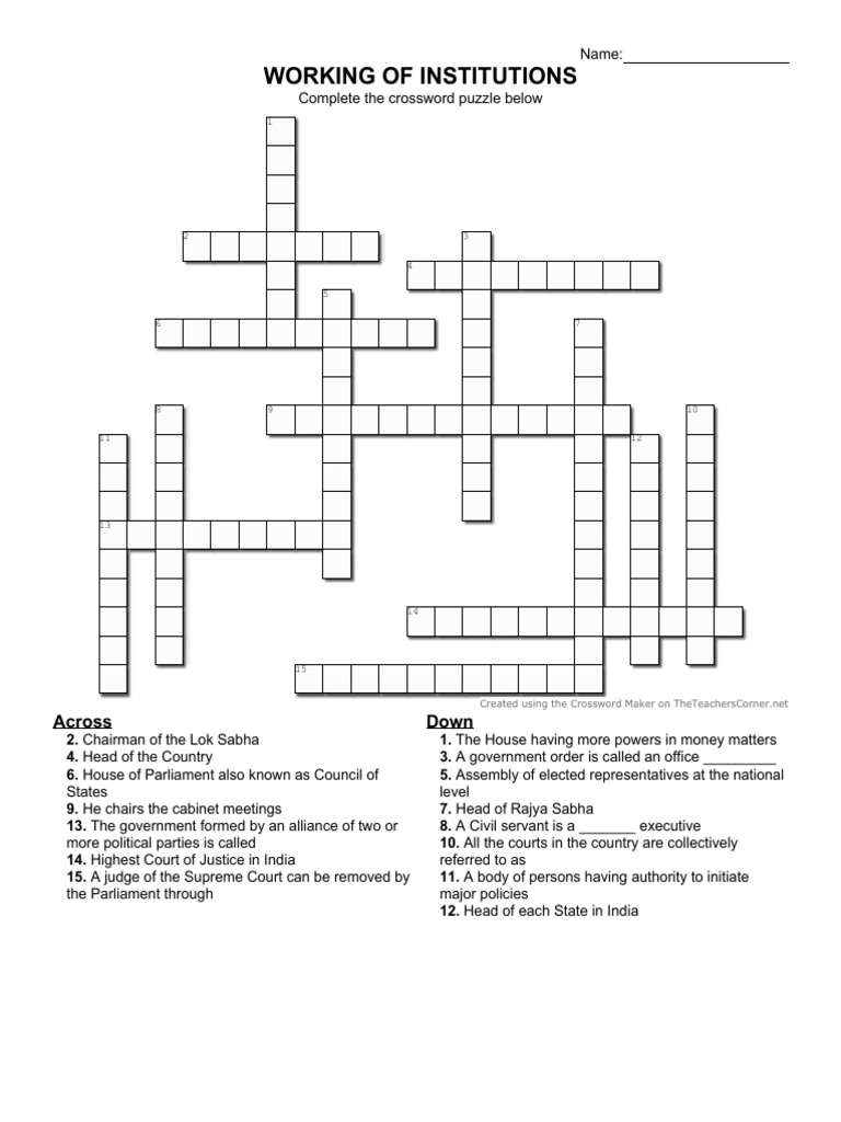 Civics Crossword Puzzle on Government | PDF