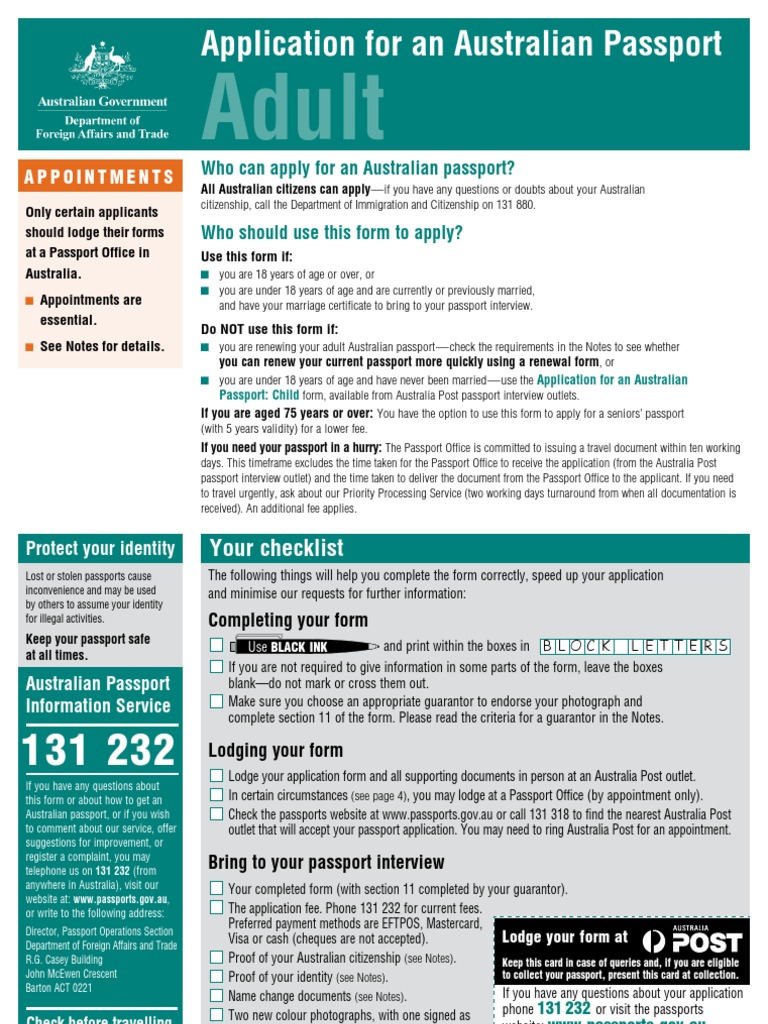 Adult: Application For An Australian Passport | PDF | Identity Document ...