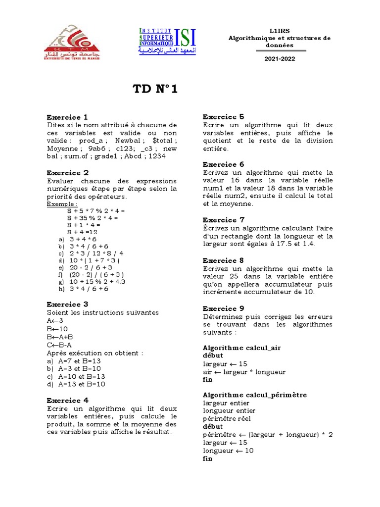 TD N1 Asd1 | PDF | Mathématiques