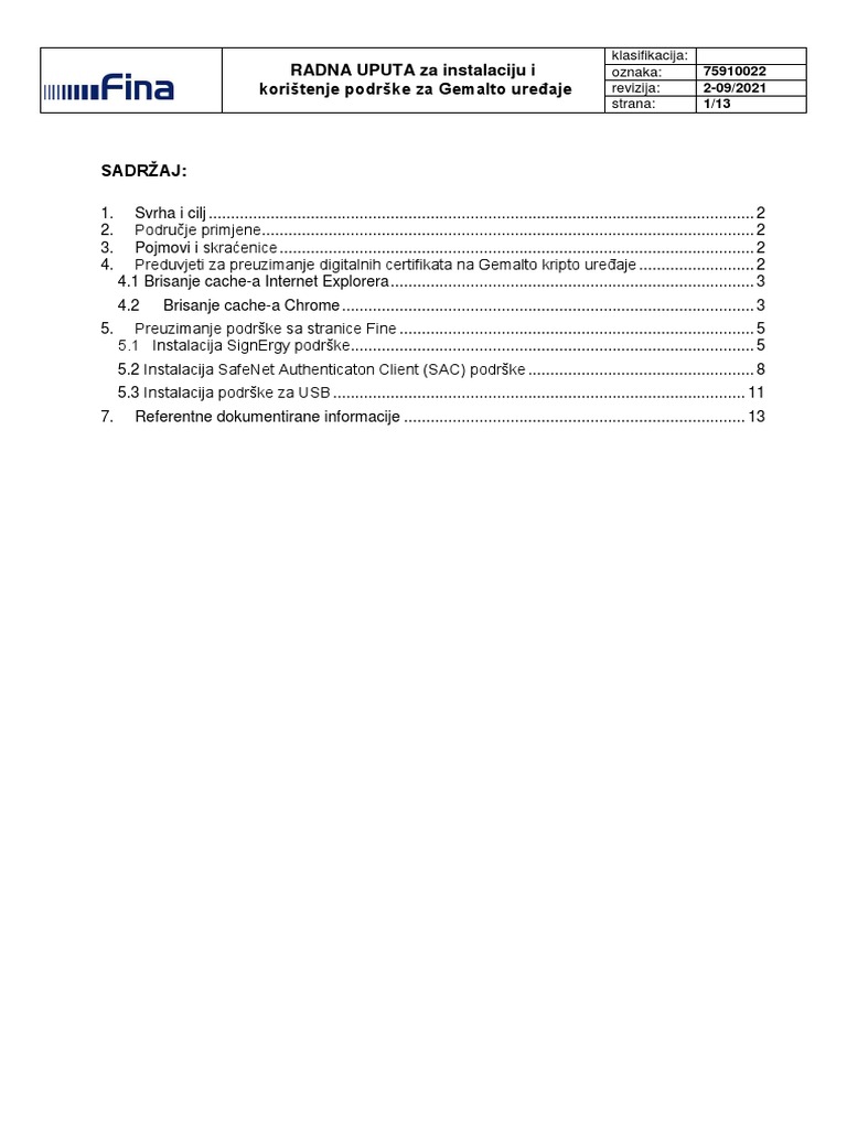 Radna Uputa Za Instalaciju I Koristenje Podrske Za Gemalto Kripto ...