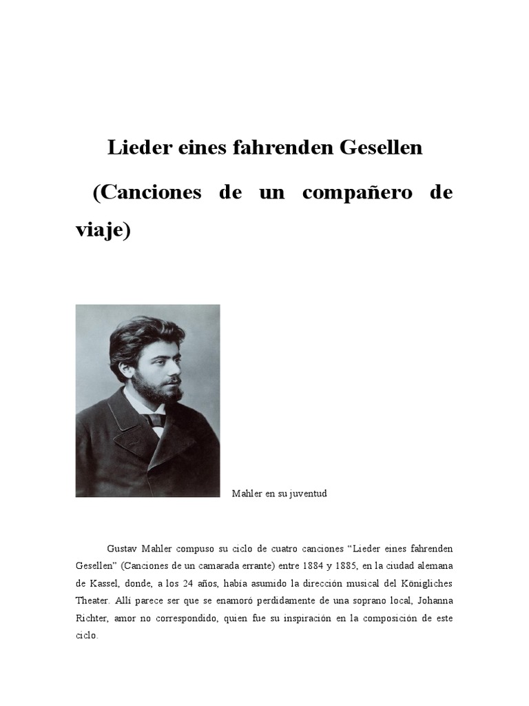 Lieder Eines Fahrenden Gesellen. Comentario | PDF | Canciones | Música clásica