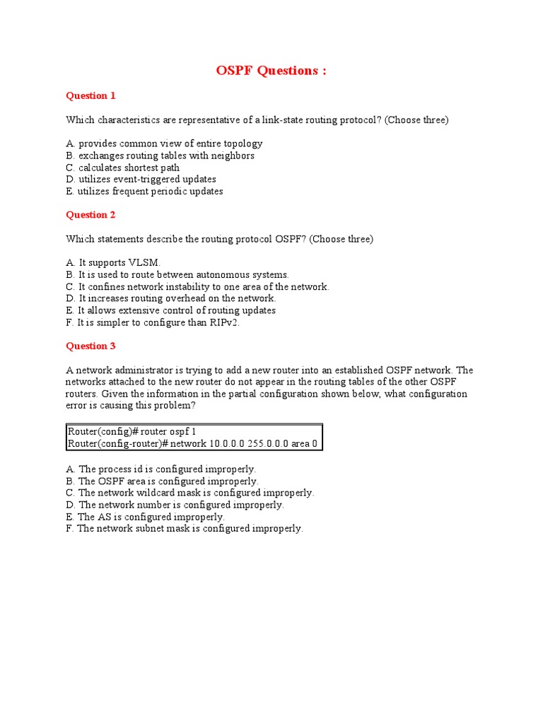 OSPF Questions | PDF | Router (Computing) | Routing