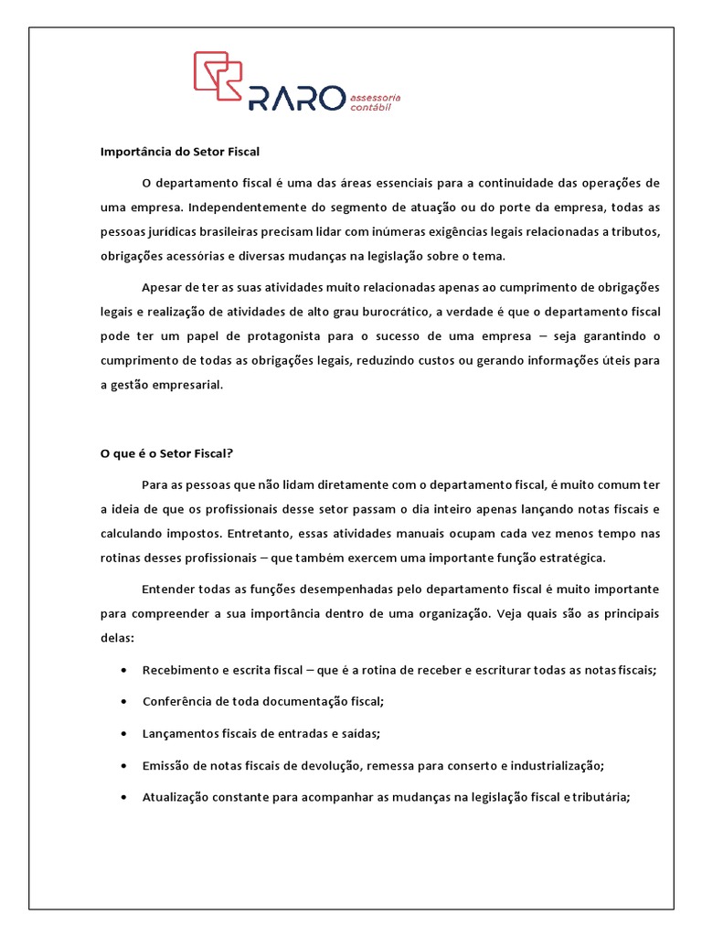 Importância do Setor Fiscal nas Empresas | PDF | Recibo | Impostos