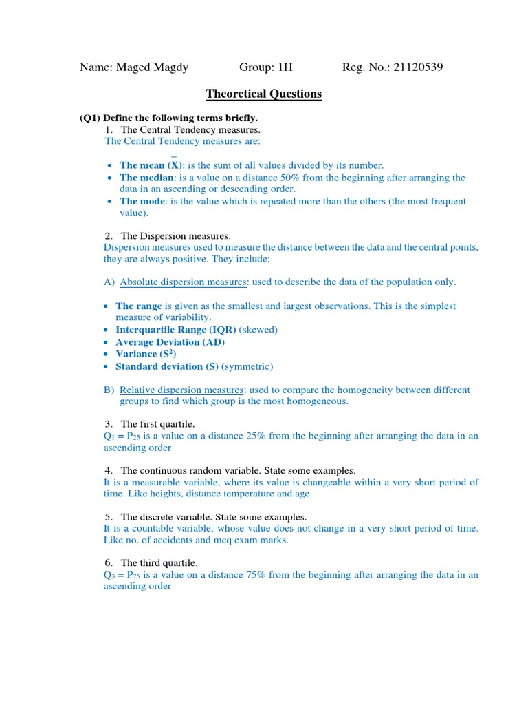 Theoretical Questions - Answer MM | PDF | Skewness | Mean