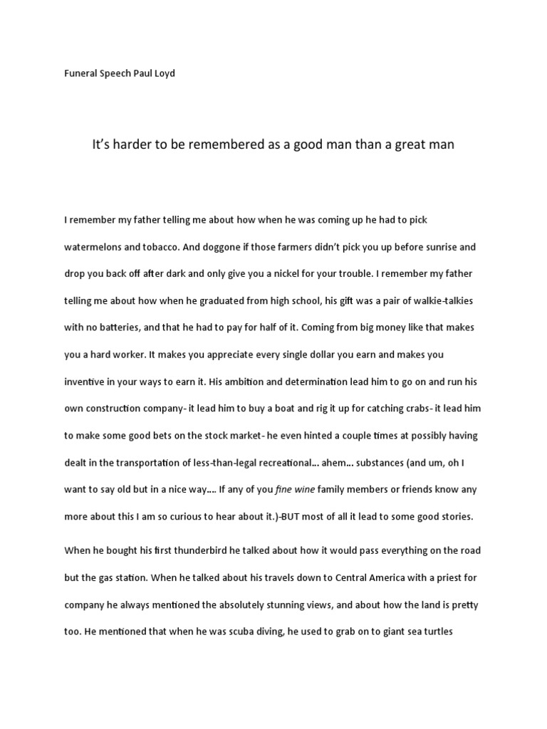 Speech For Daddys Funeral Pdf