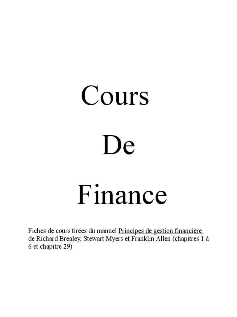 Cours de Finance : Principes Fondamentaux | PDF | Obligation (Finance ...