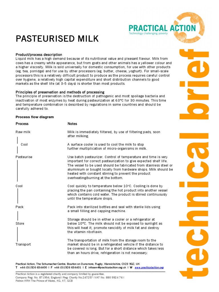 Pasteurised Milk: Process Flow Diagram | PDF | Milk | Food And Drink