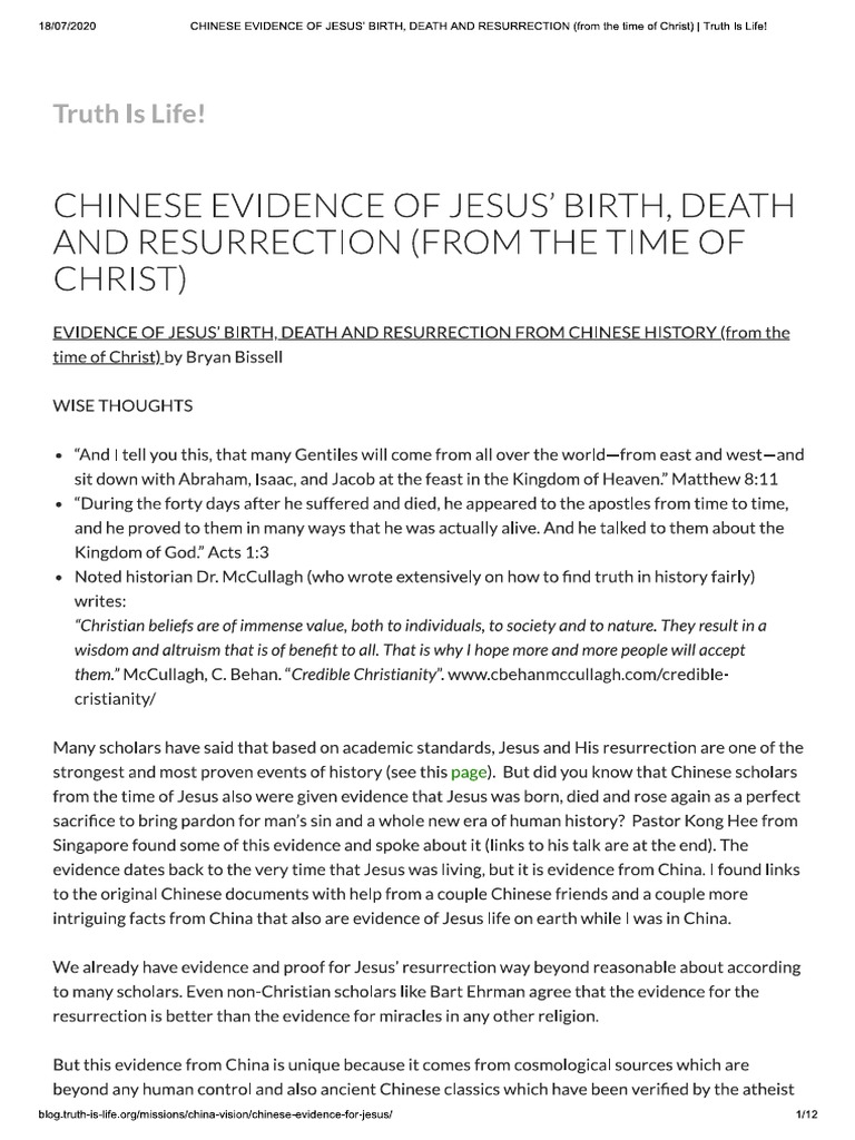 Chinese Evidence of Jesus' Birth, Death and Resurrection (From The Time ...