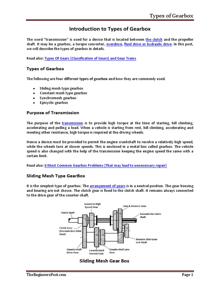 Types of Gearbox | PDF | Manual Transmission | Transmission (Mechanics)