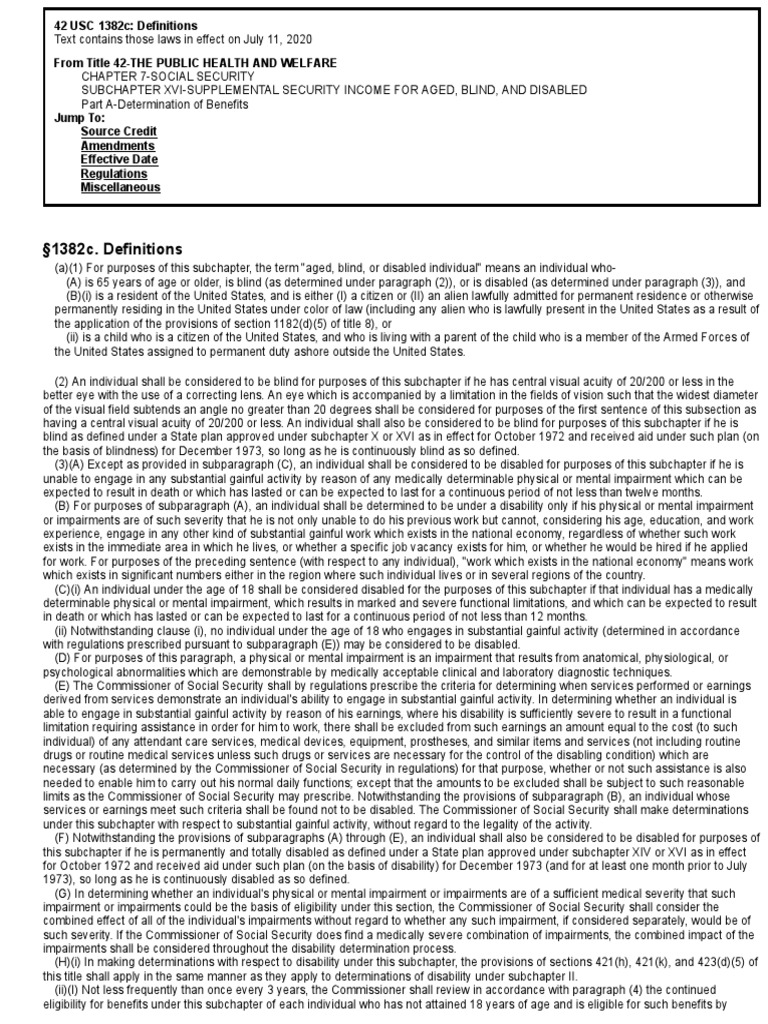 Definitions of SSI Eligibility Criteria | PDF | Disability | Visual ...