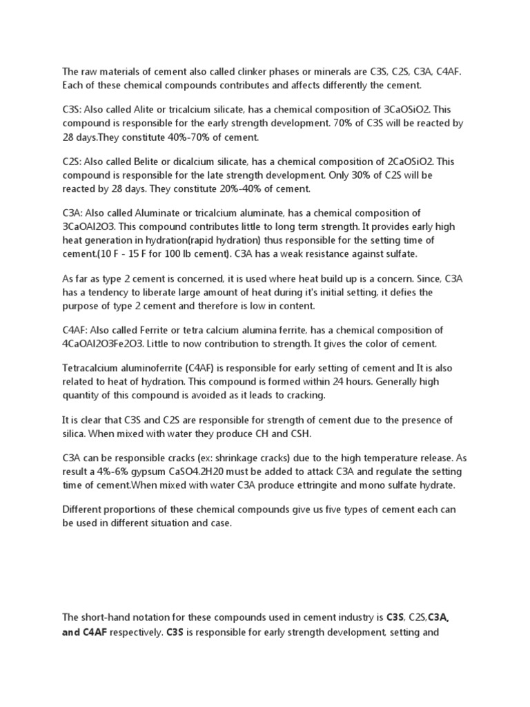 The key cement compounds C3S, C2S, C3A, C4AF and their roles | PDF ...