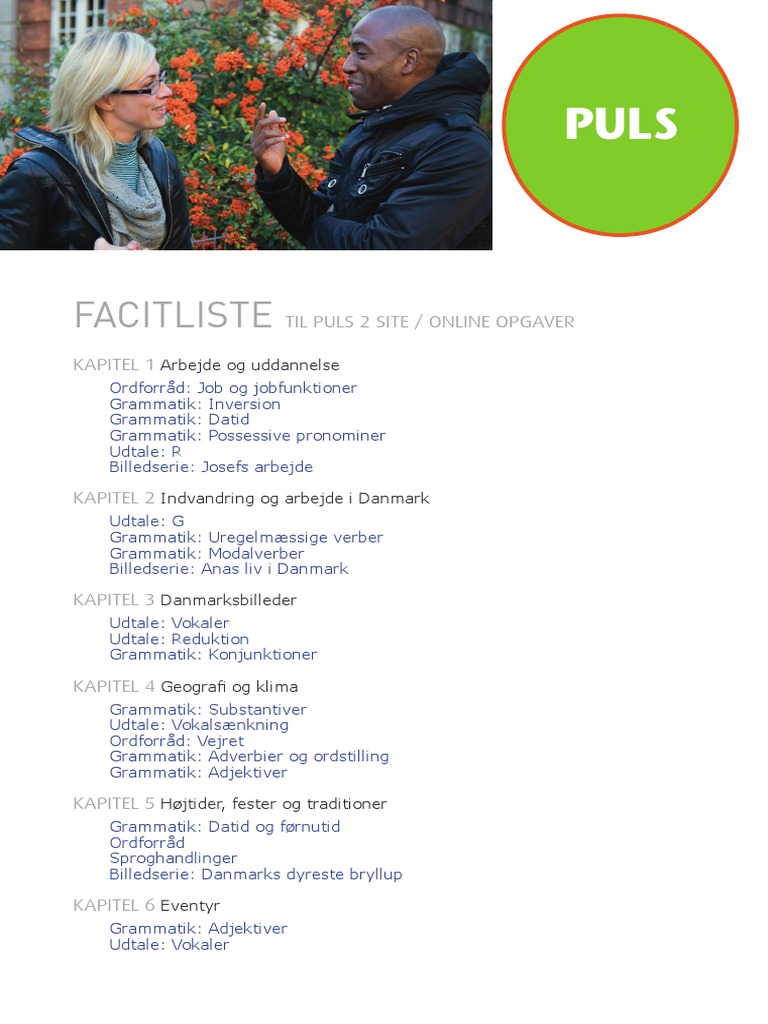 Facitliste: Til Puls 2 Site / Online Opgaver Kapitel 1 | PDF