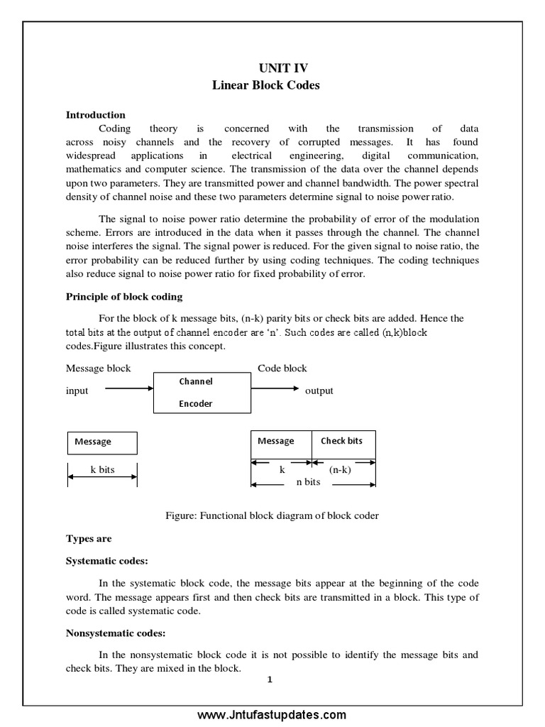 Unit Iv Linear Block Codes: Channel Encoder | PDF | Code | Computing