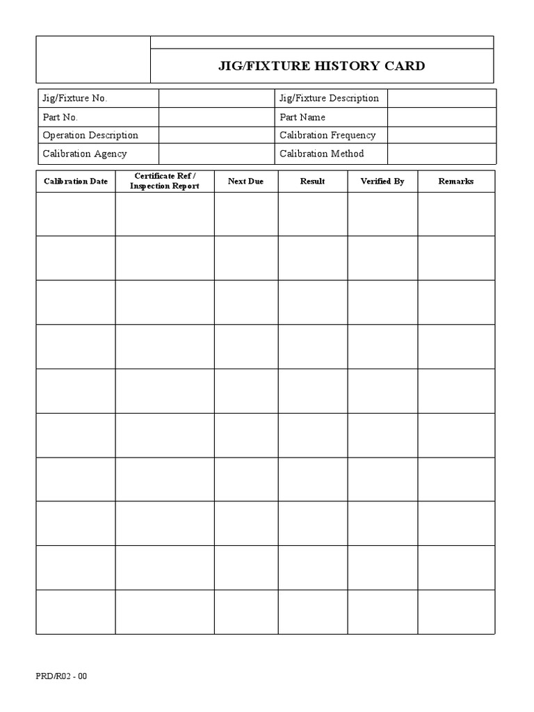 R02-Jig and Fixture History Card. | PDF