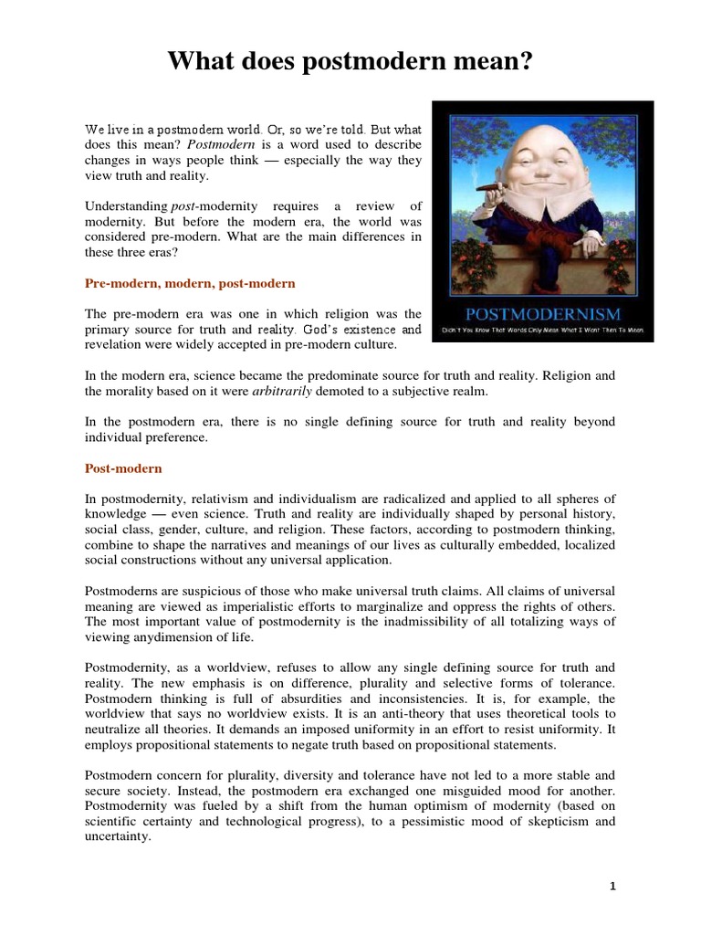 What Does Postmodern Mean?: Pre-Modern, Modern, Post-Modern | PDF ...