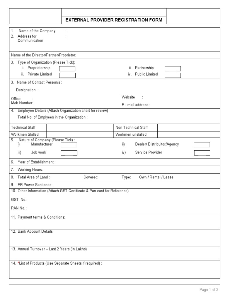 PUR-R-01 External Provider Registration Form | Download Free PDF | Sole ...
