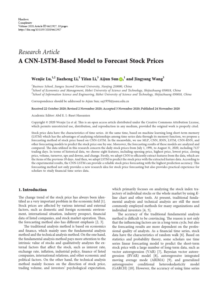 A Cnn Lstm Based Model To Forecast Stock Prices Pdf Forecasting Time Series