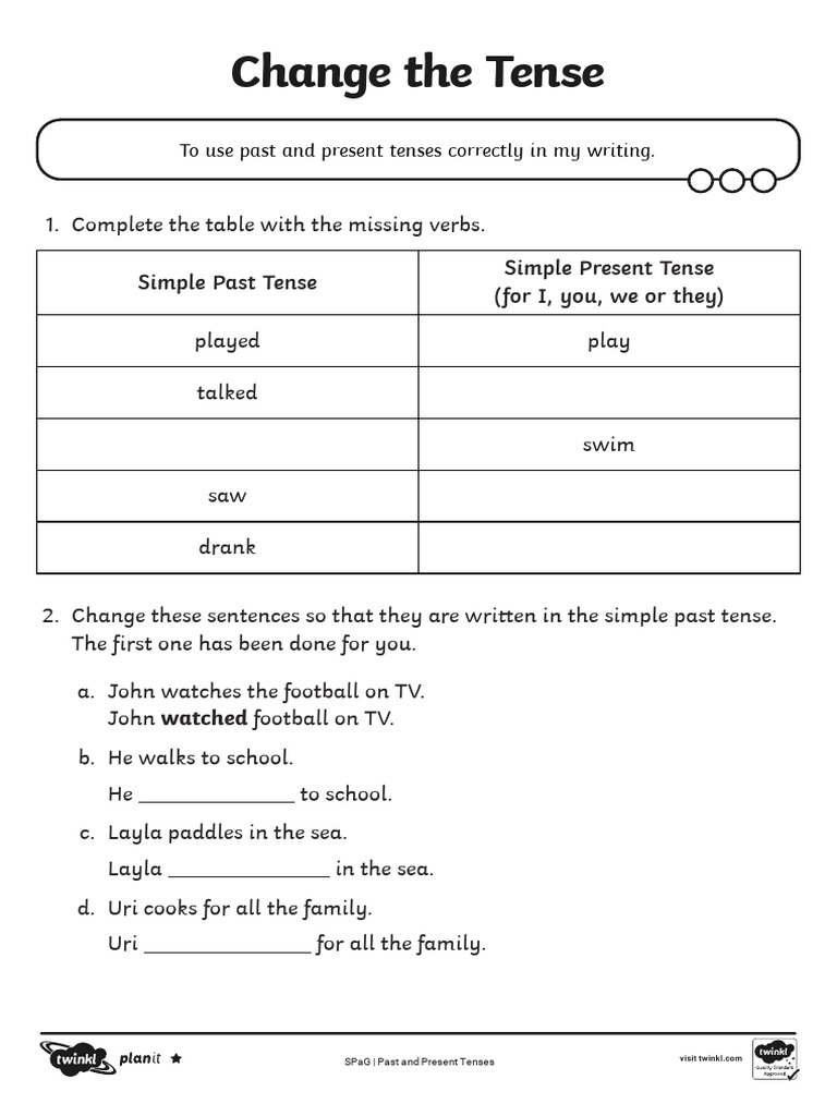 T L 5392 Change The Tense Differentiated Activity Sheet Pack - Ver - 2 ...