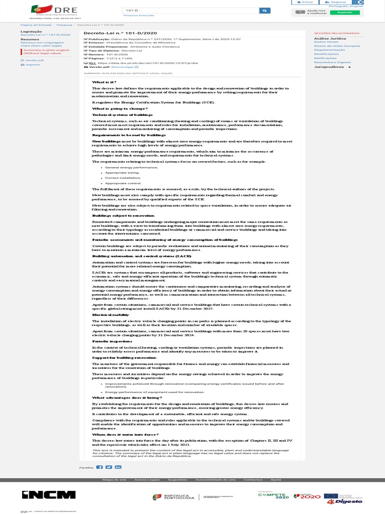 Decreto-Lei N.º 101-D/2020: What Is It? | PDF | Efficient Energy Use ...