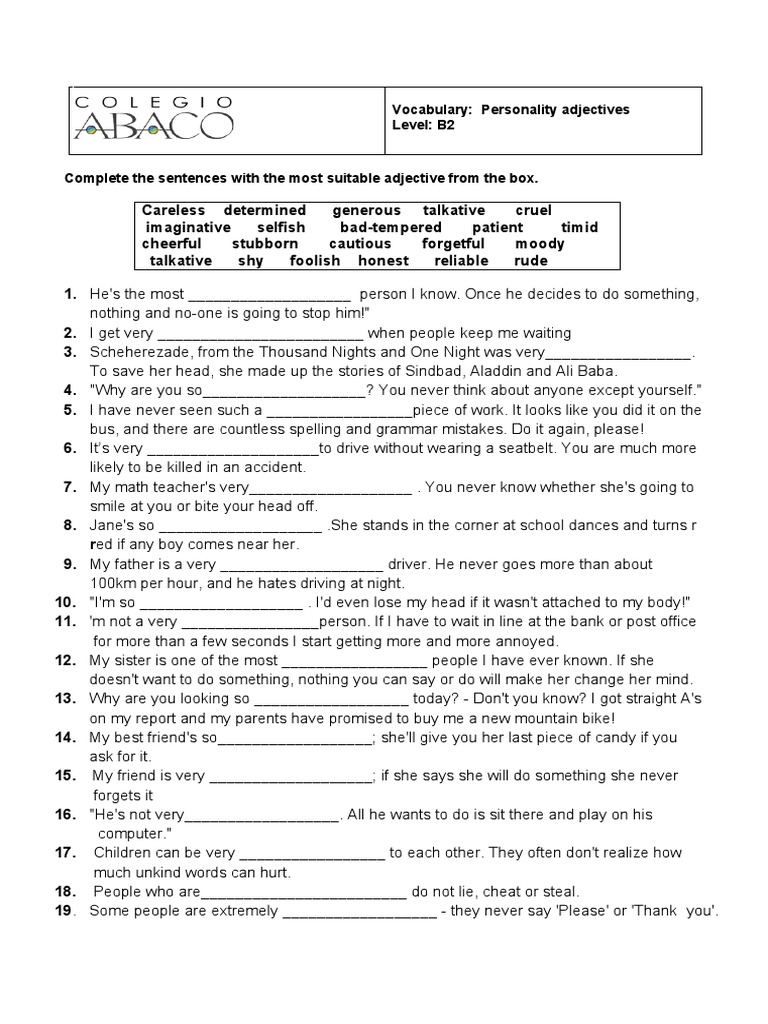 Nothing and No-One Is Going To Stop Him!": Vocabulary: Personality ...