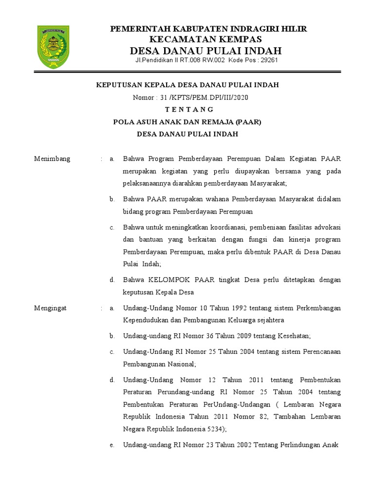 SK Pola Asuh Anak Dan Remaja (Paar) | PDF