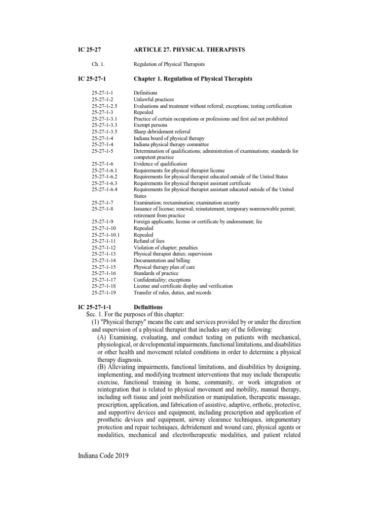Session 4 Handout Indiana Physical Therapy Practice Act | PDF ...