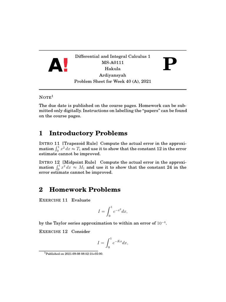 Week 40 Calculus Problem Sheet | PDF