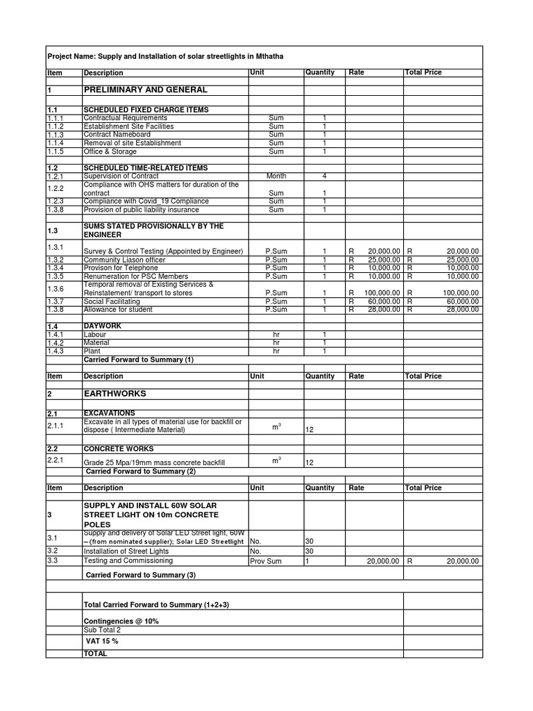 Preliminary and General: Supply and Install 60W Solar Street Light On ...