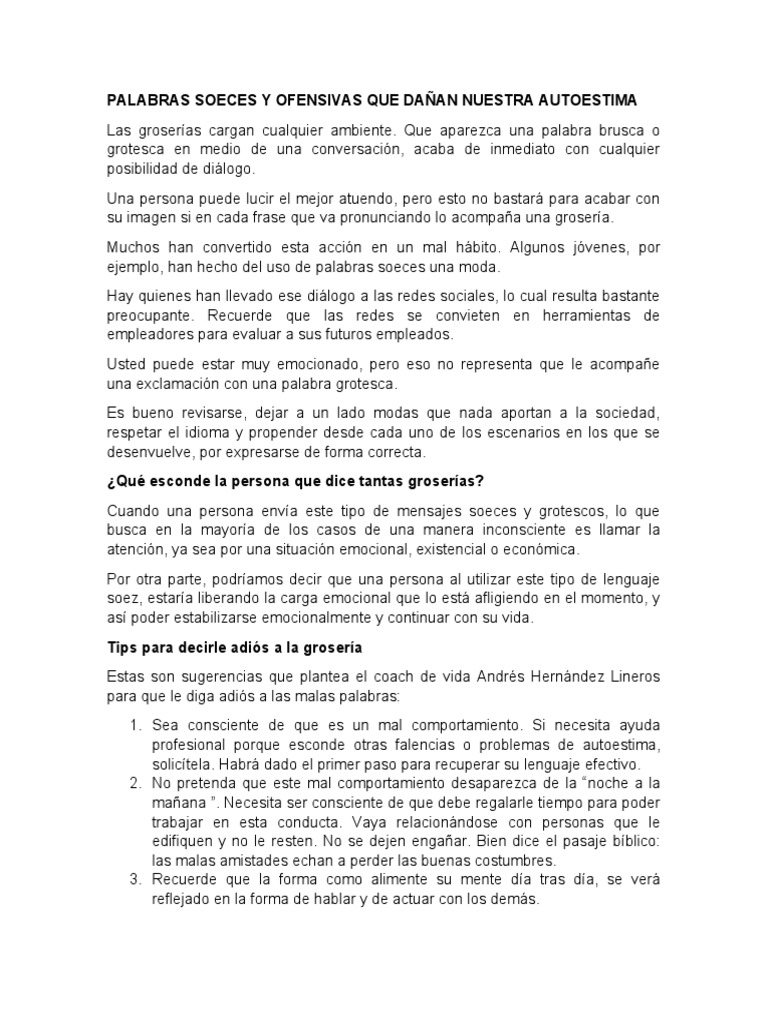 Cómo eliminar las palabras soeces de nuestro vocabulario y mejorar ...