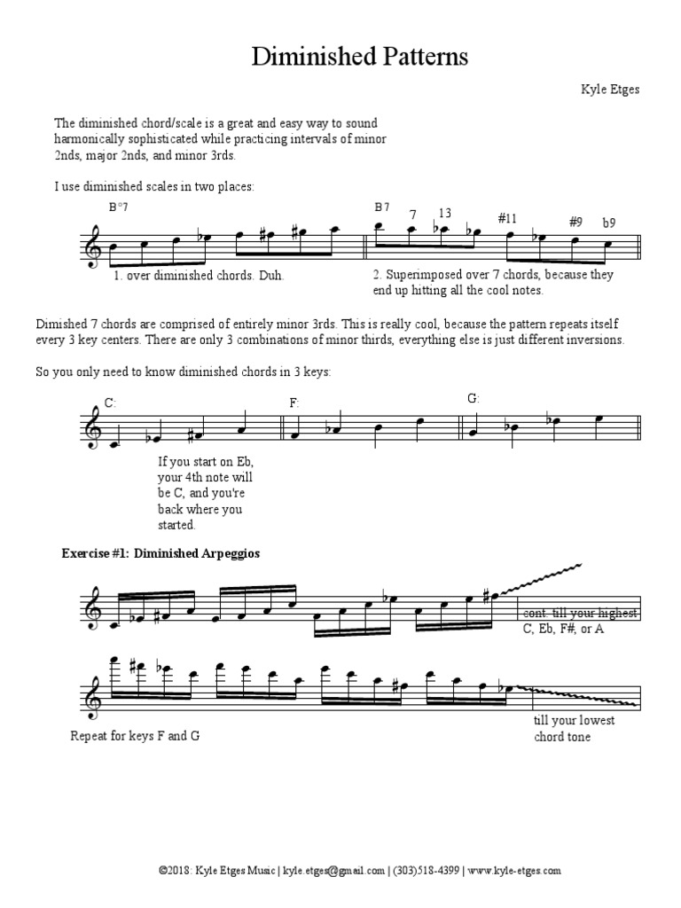Diminished Patterns Handout | PDF | Chord (Music) | Scale (Music)
