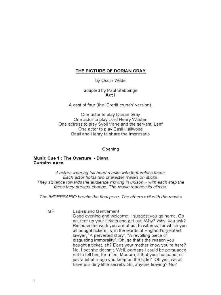 Dorian Gray: A Theatrical Adaptation | PDF | The Picture Of Dorian Gray ...