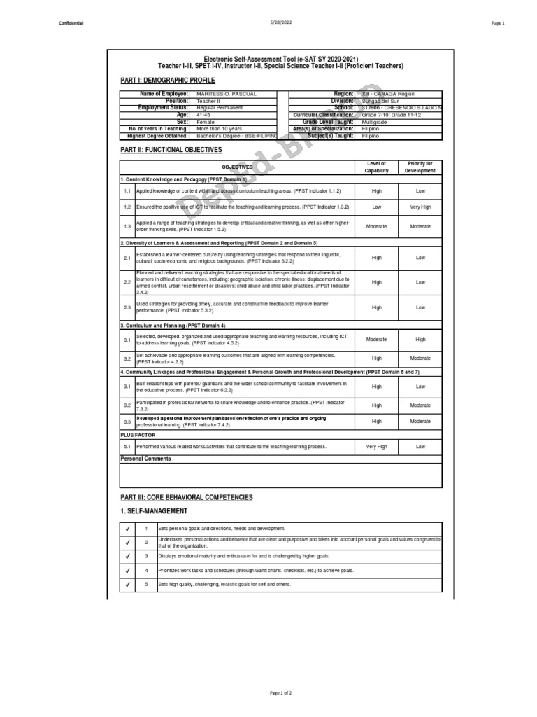 DepEd Prescribed e-SAT SY 2020-2021 PASCUAL MARITESS | PDF | Goal ...