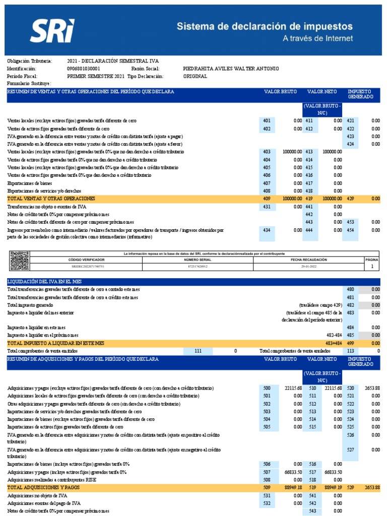 Declaración Semestral de IVA con Resumen de Ventas, Adquisiciones y ...