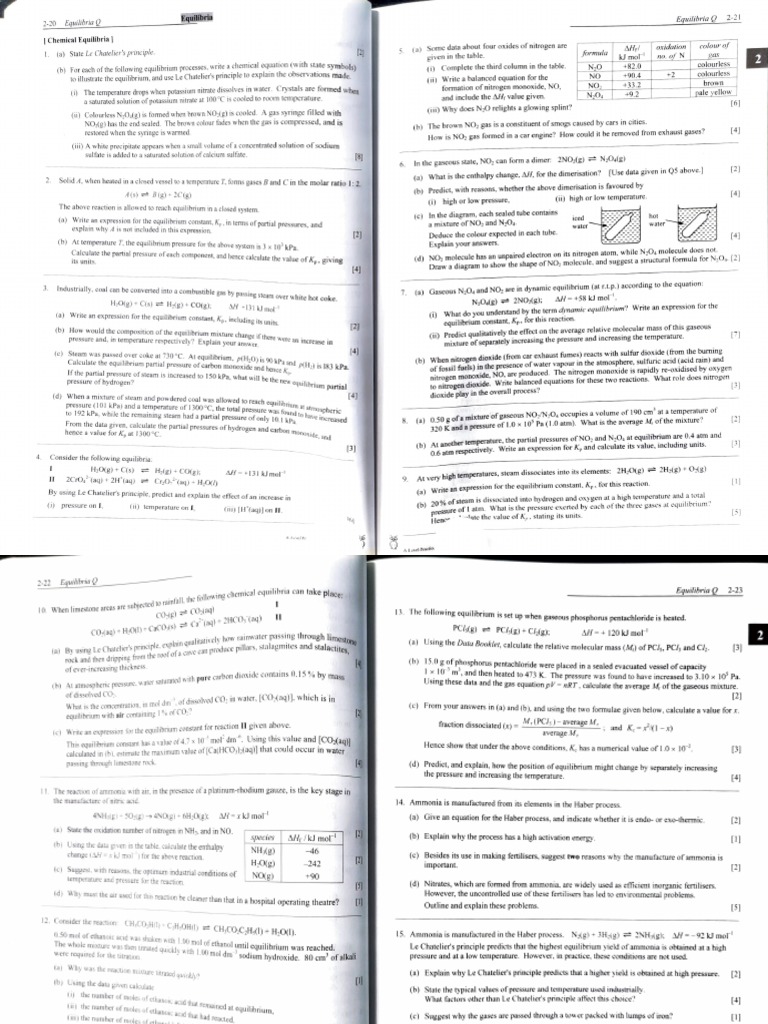 A Level - Equilibria Questions | PDF | Chemical Equilibrium | Ammonia
