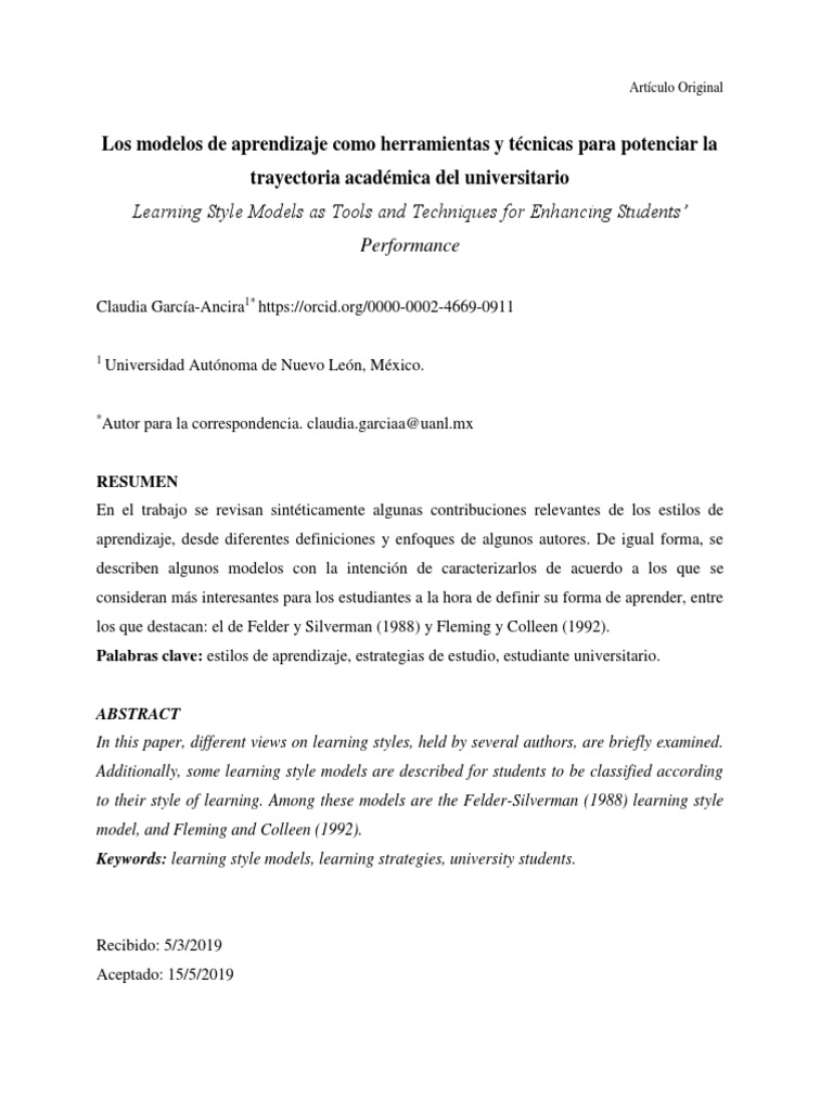 Modelos de Aprendizaje para Universitarios | PDF | Aprendizaje ...