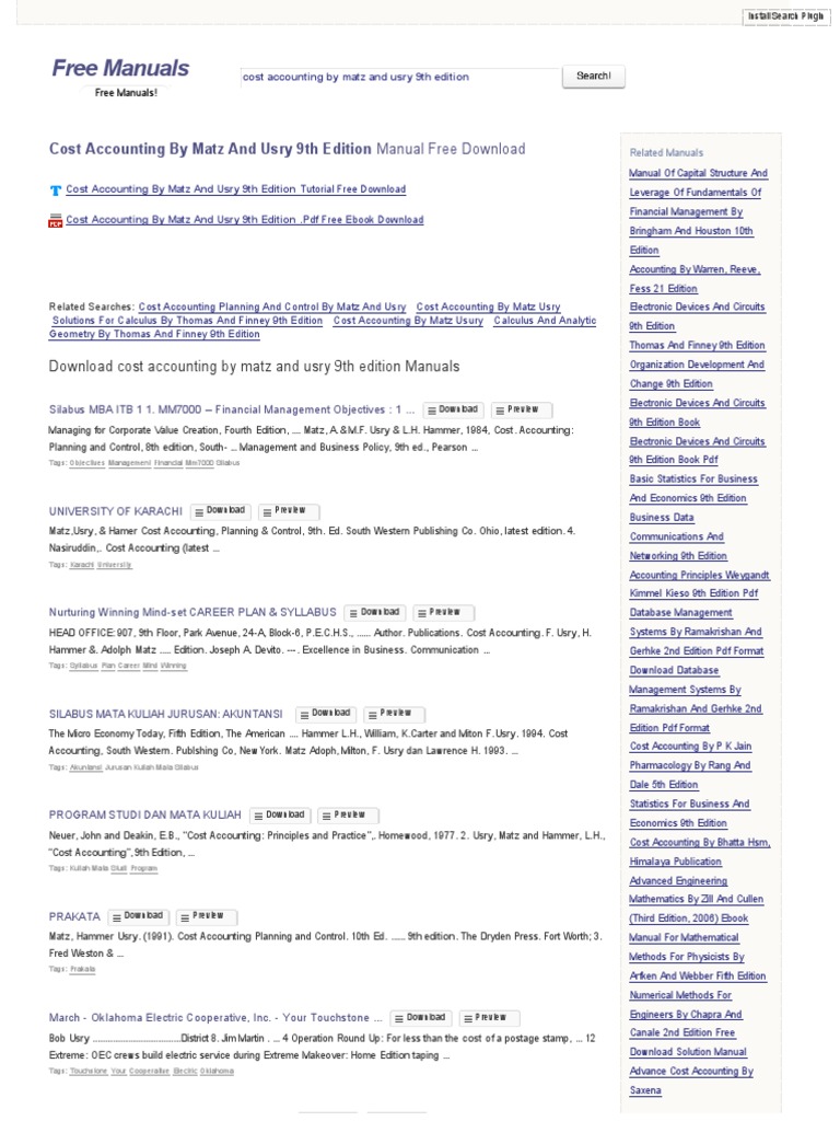 The Manuals Com Cost Accounting by Matz and Usry 9th Edition Manual Ht4 | PDF | Business | Economies