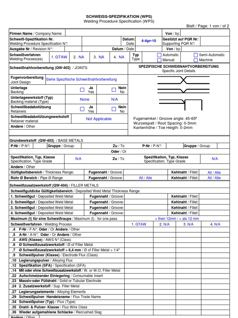 WPS Form (Welding) | PDF