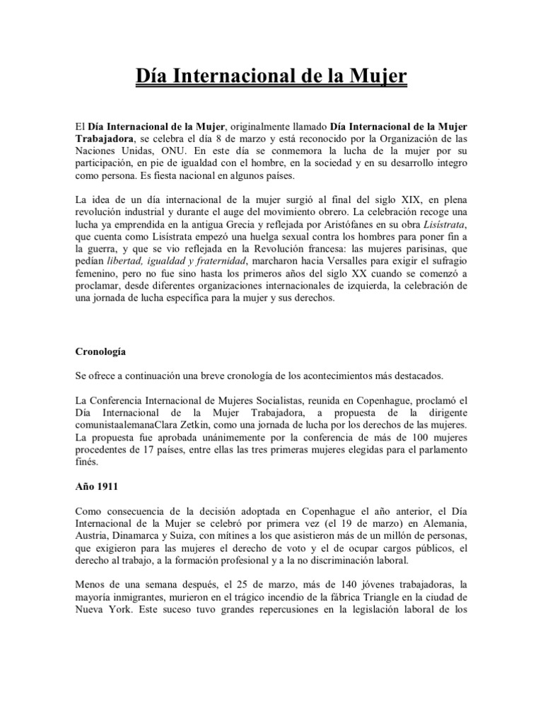 Día Internacional de La Mujer | PDF | Mujer | Política (general)