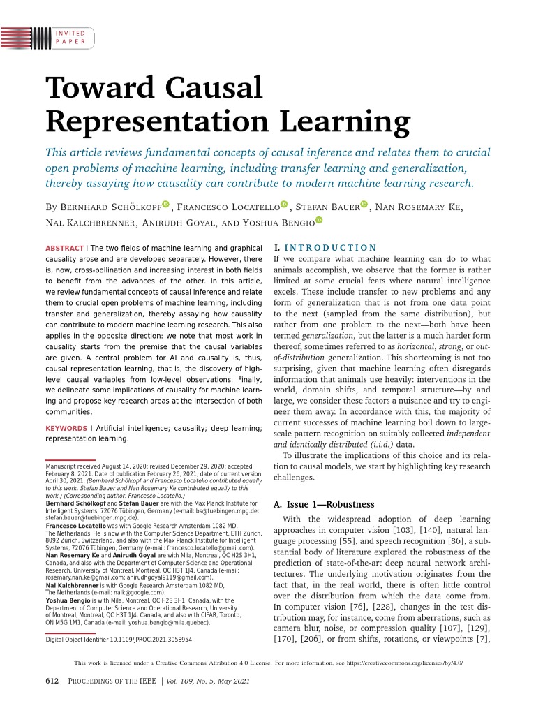 Toward Causal Representation Learning: Byb S, F L, S B, N R K, N K, A G ...