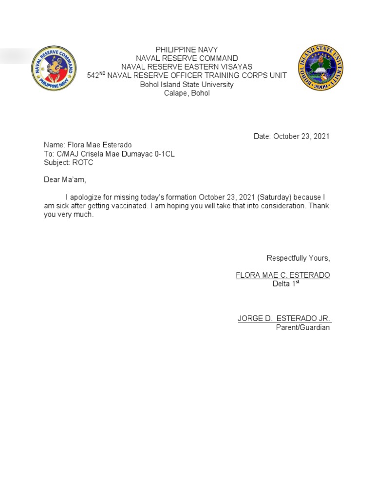 ROTC Excuse Letter | PDF