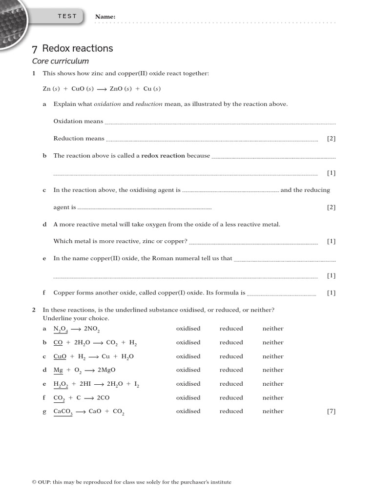 7 Redox Reactions: Core Curriculum | PDF | Redox | Chemistry