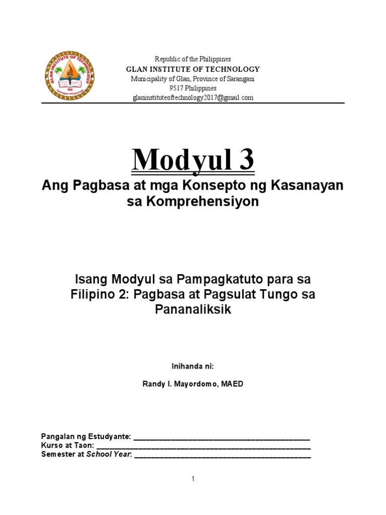 Fil. 2 Modyul 3 Pagbasa at Pagsulat | PDF