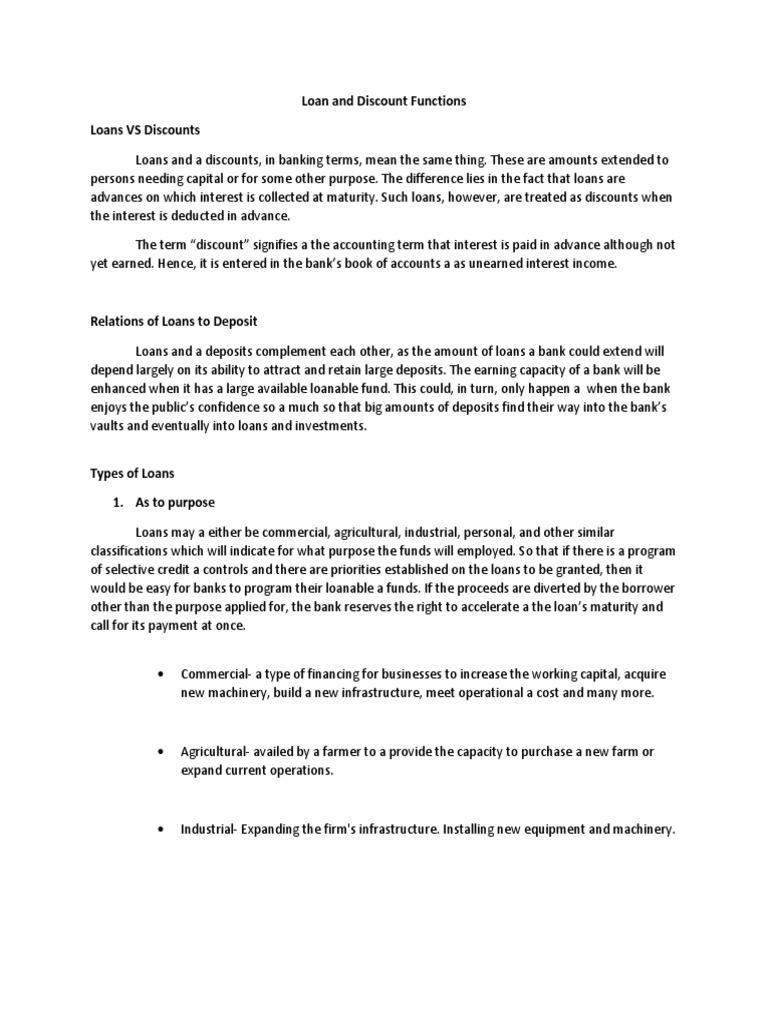 Loans and Discounts Functions Explained | PDF | Loans | Banks