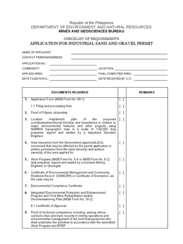 Application For Industrial Sand and Gravel Permit: Department of ...