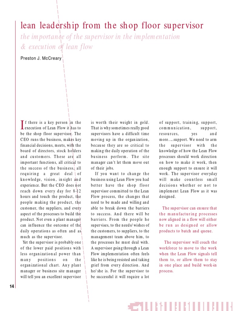 Lean Leadership From The Shop Floor Supervisor | Download Free PDF ...