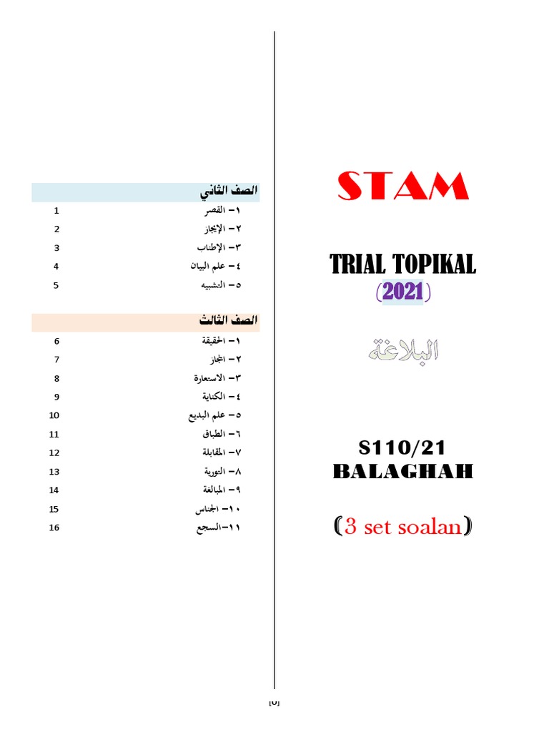 Balaghah Trial STAM 2021 - 3 Set Soalan | PDF