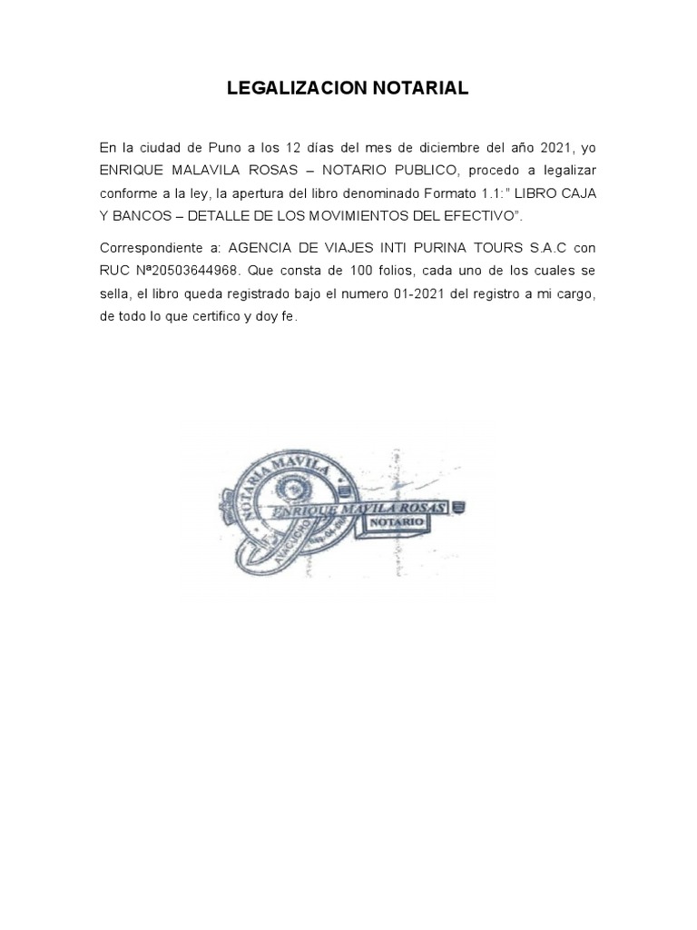 LEGALIZACION NOTARIAL Ejemplo | PDF