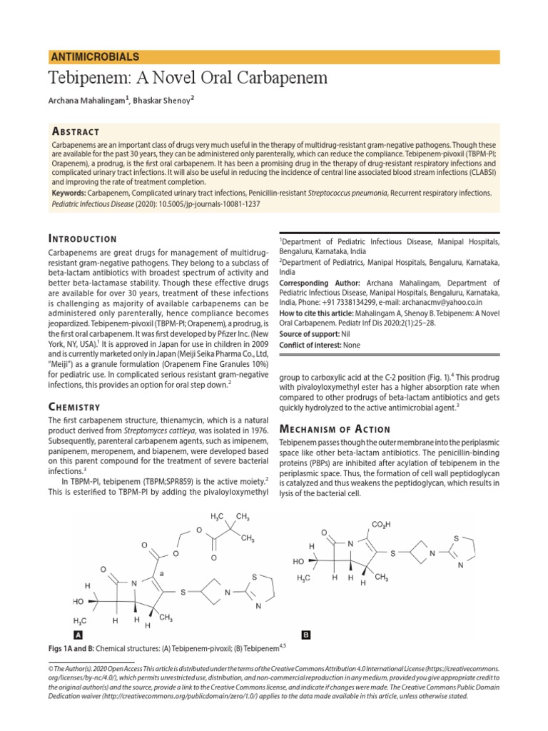 Tebipenem: A Novel Oral Carbapenem: Antimicrobials | PDF | Beta ...
